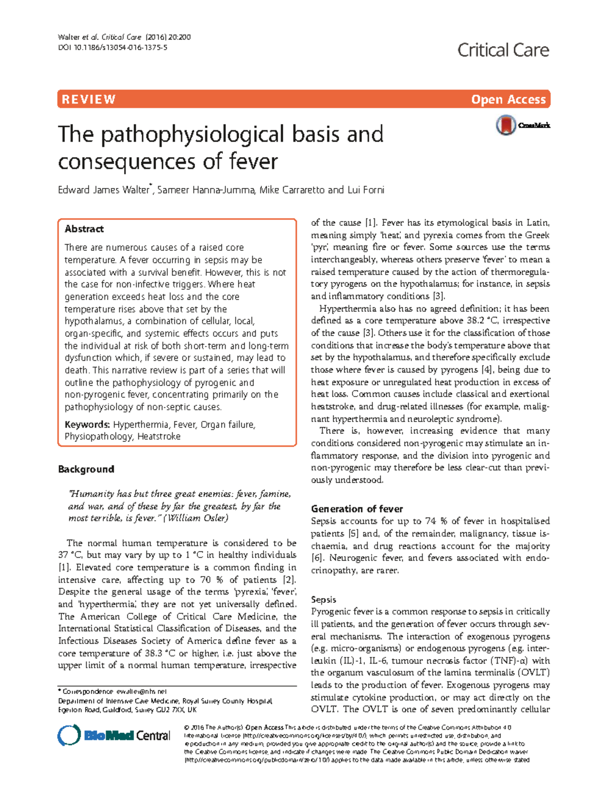 Fever and Hyperthermia: Pathophysiology and Clinical Implications in ...