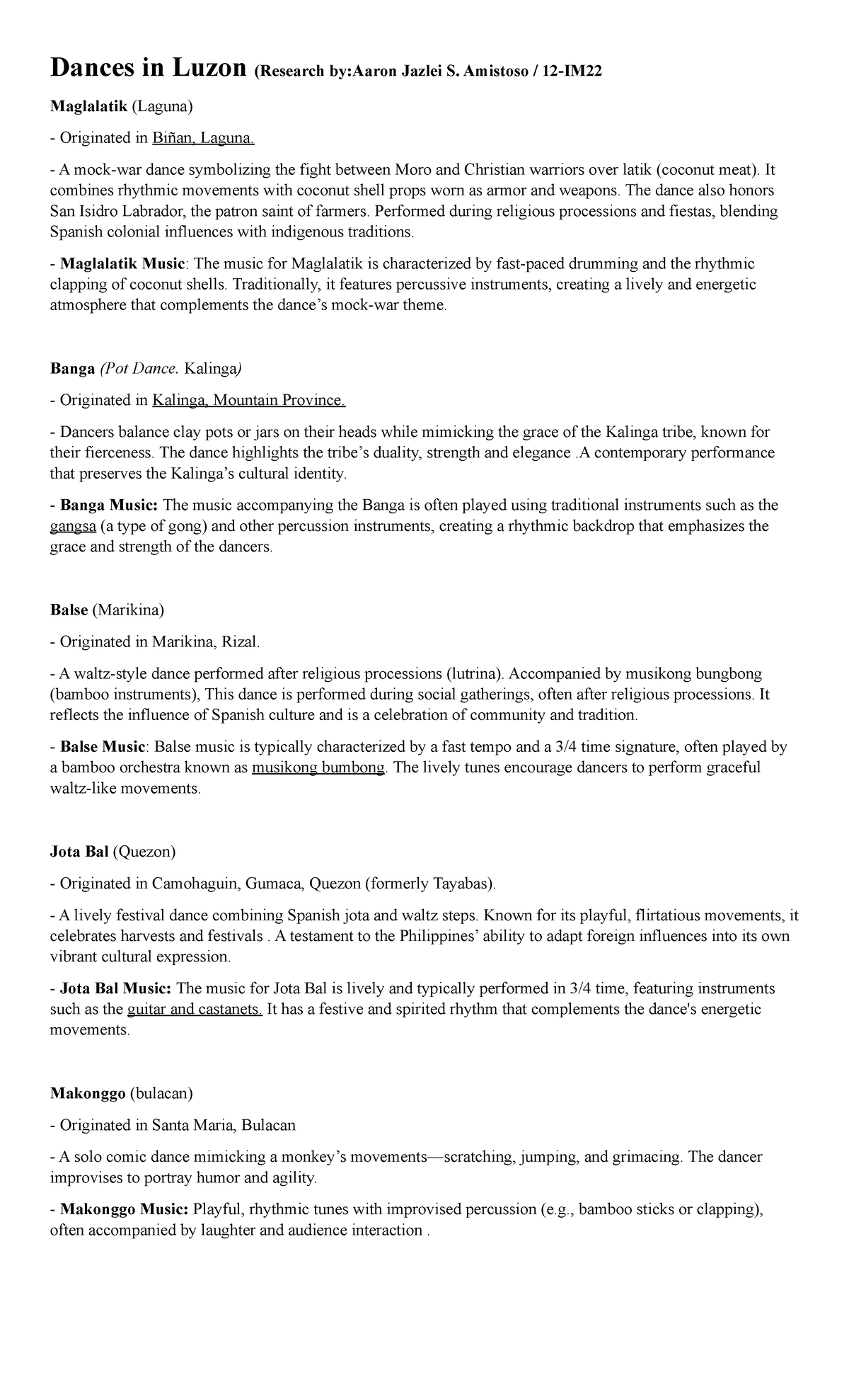 Dances of Luzon: Cultural Significance and Musical Elements - Studocu