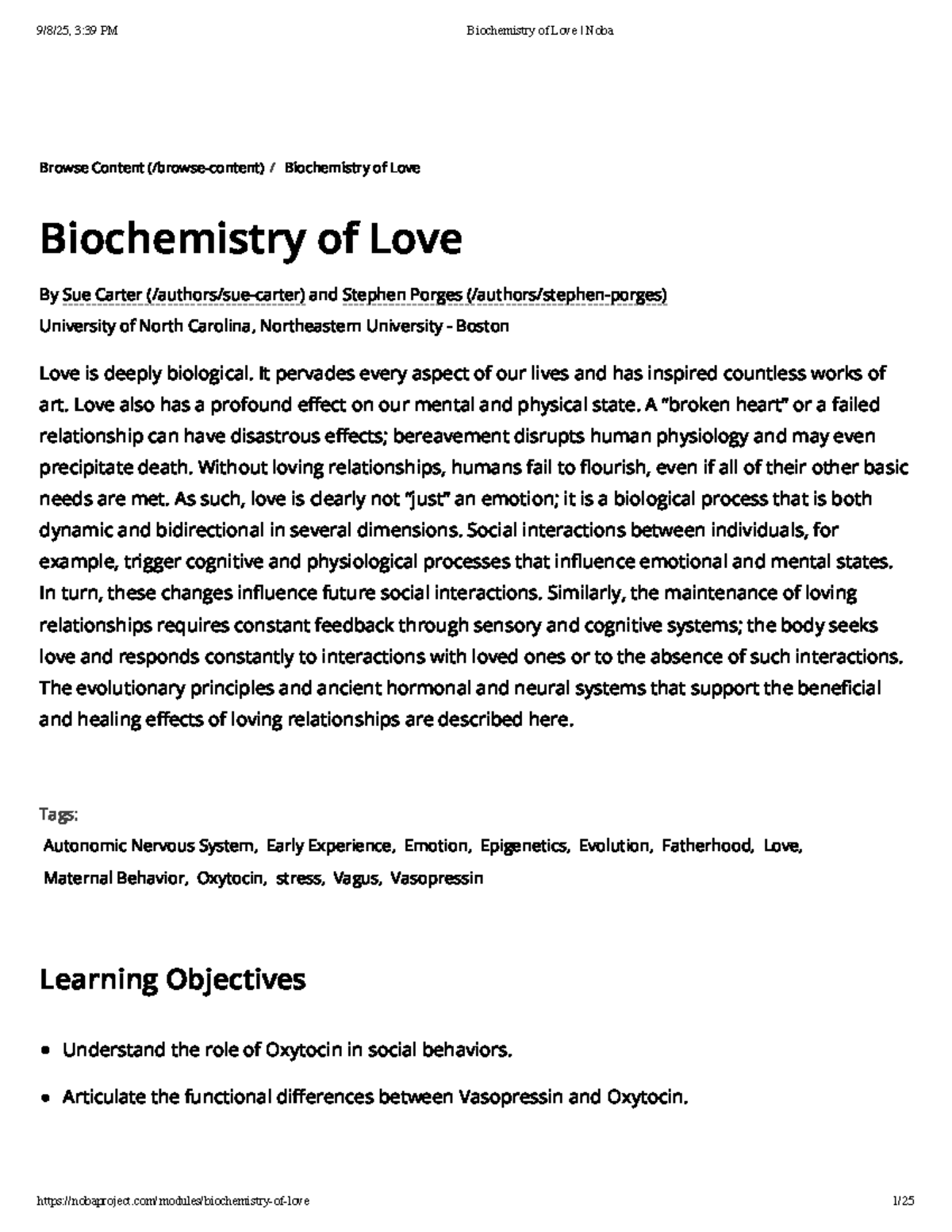 Biochemical Insights into Love: Mechanisms and Evolution (BIO 101 ...