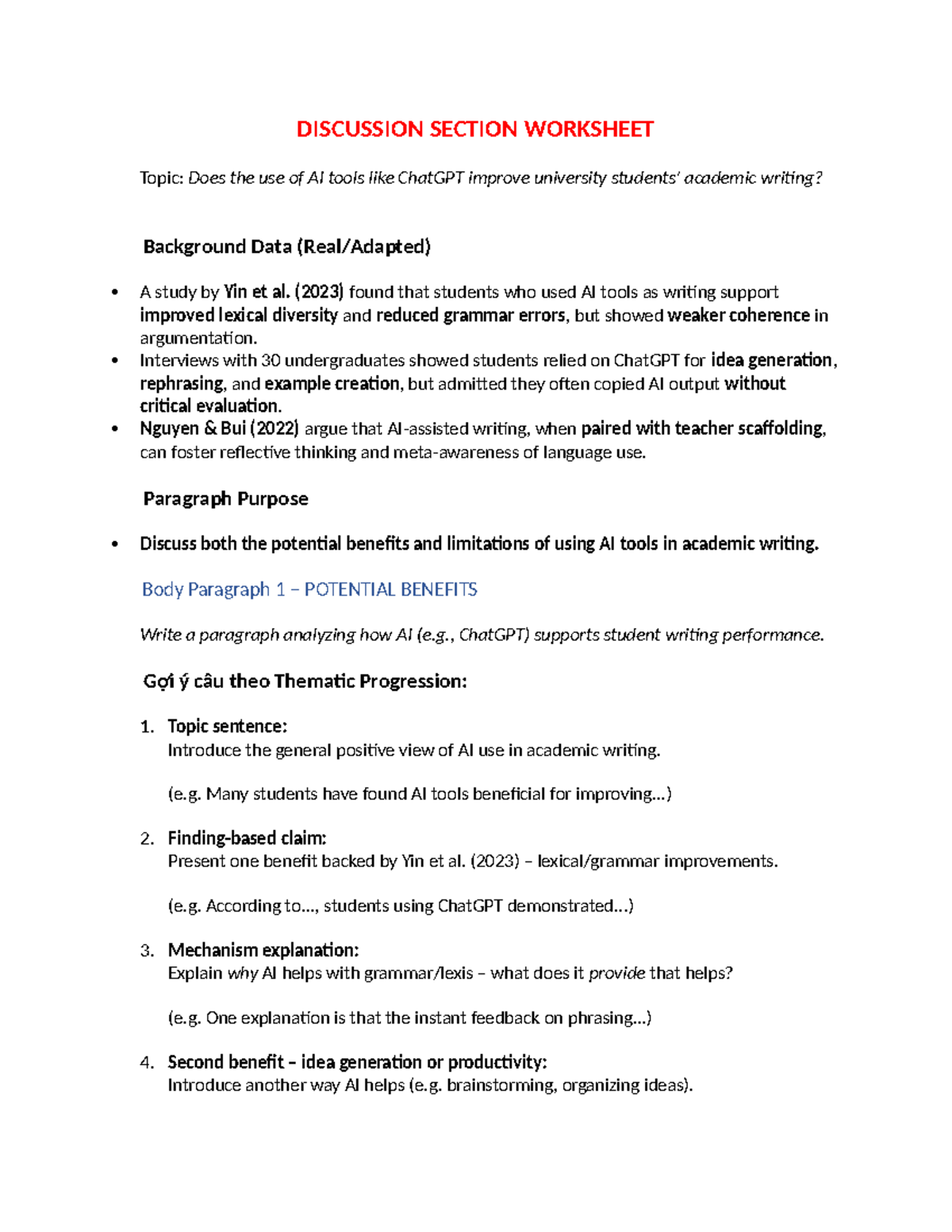 Discussion Section Worksheet: Analyzing AI Tools in Academic Writing ...
