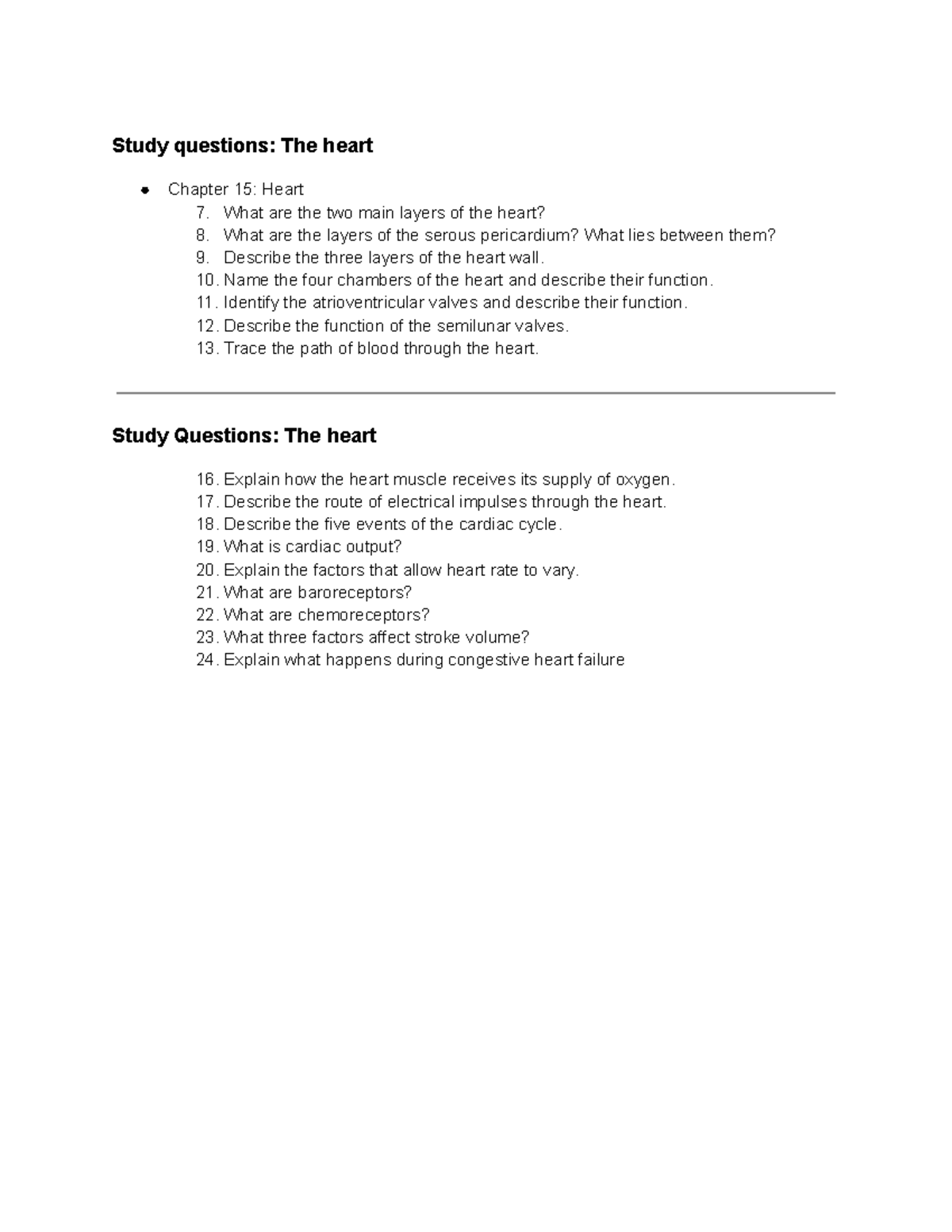 Study Questions: The Heart (Chapter 15) - Key Concepts & Functions ...