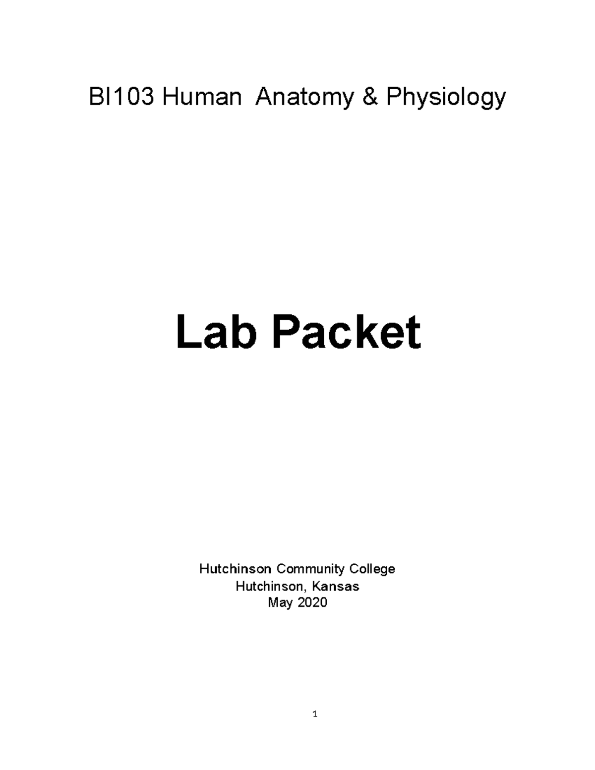 Lab Packet for BI103 Human Anatomy & Physiology - May 2020 - Studocu