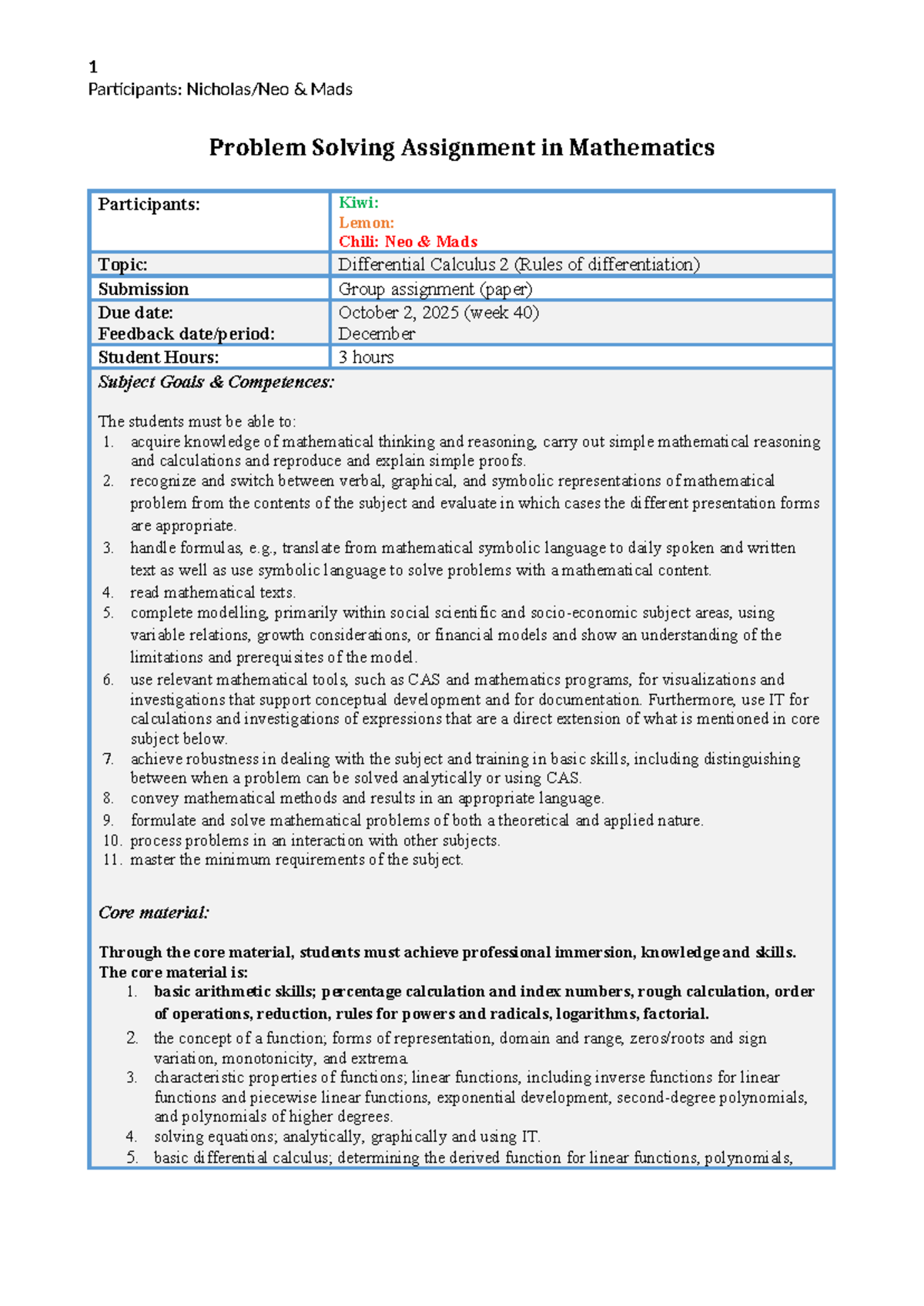 MATH 202: Differential Calculus Group Assignment - Problem Solving ...