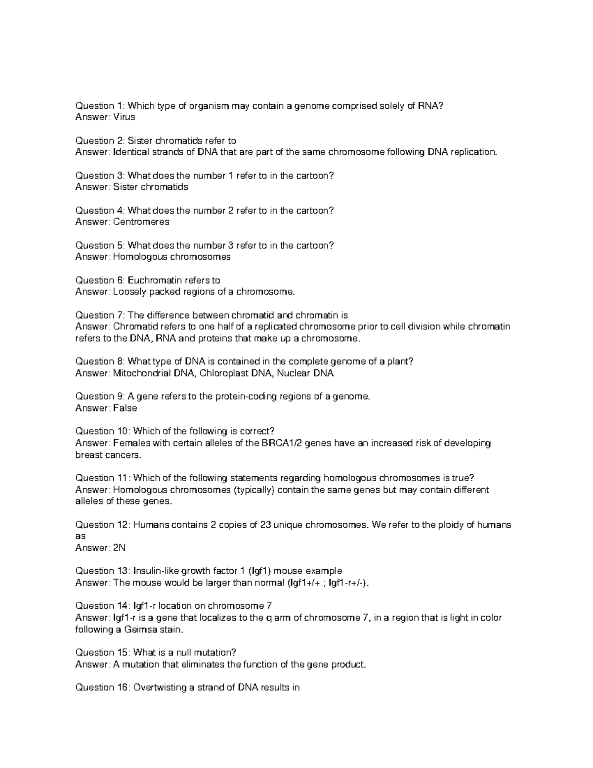 Chromosome Quiz Study Guide (BIO101) - Studocu