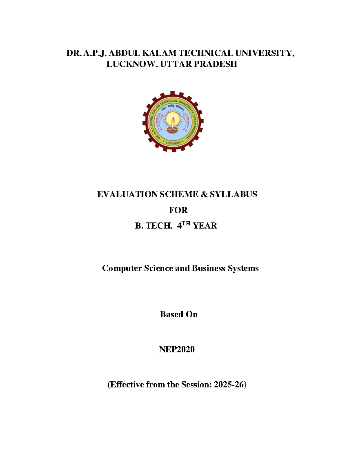 B. Tech. 4th Year Syllabus for Computer Science & Business Systems ...