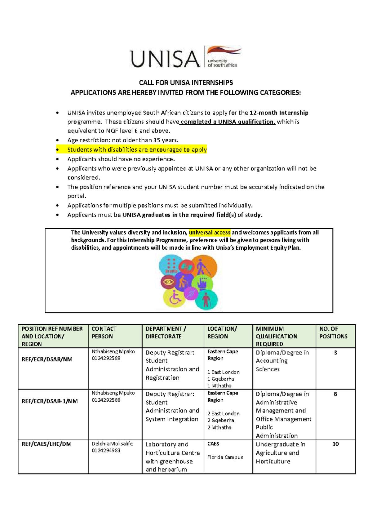 UNISA Internship Programme 2026: Applications Now Open - Studocu