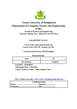 OS lab project proposal - Green University of Bangladesh Department of ...