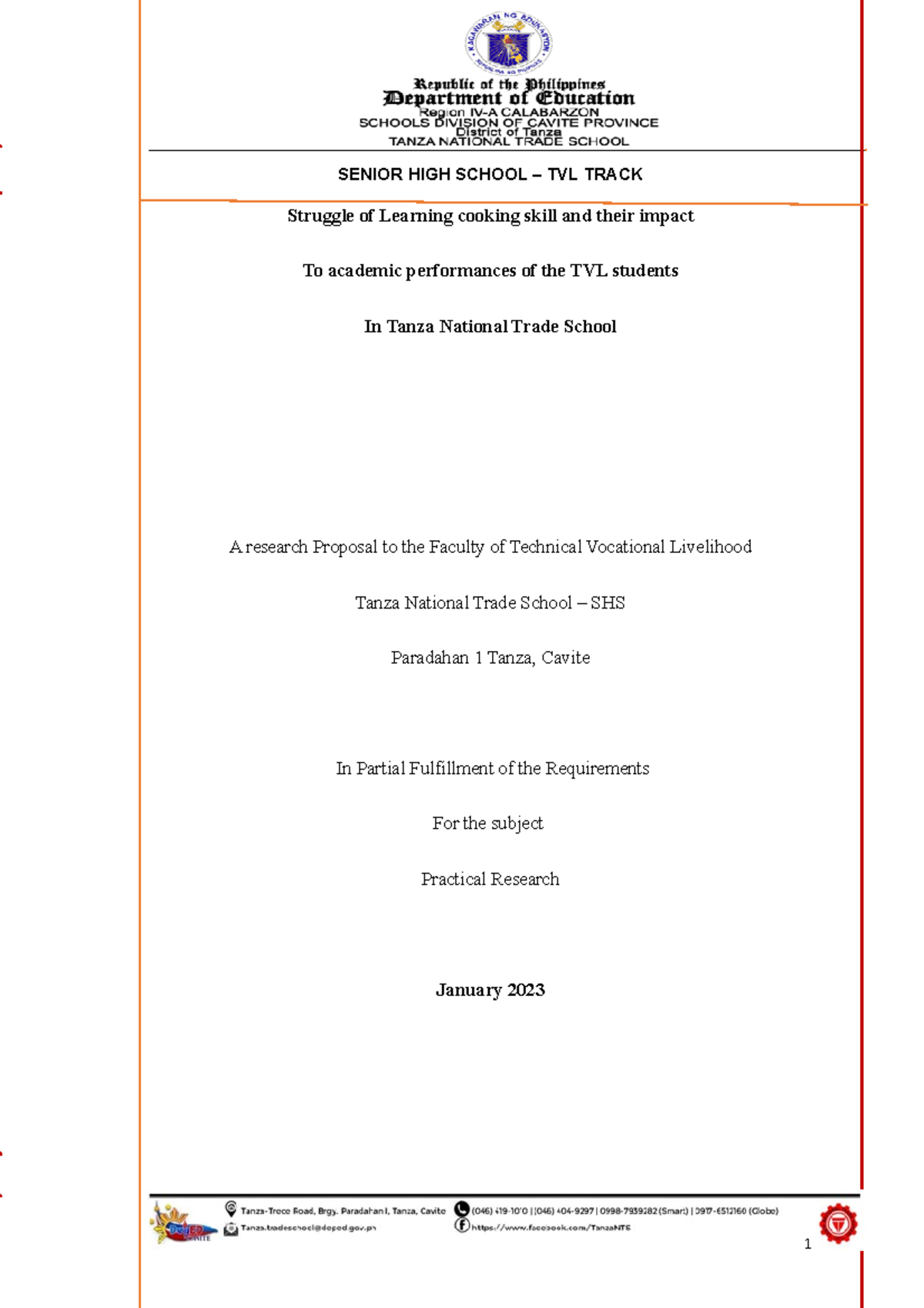 Struggle of Learning Cooking Skills & Academic Performance of TVL ...