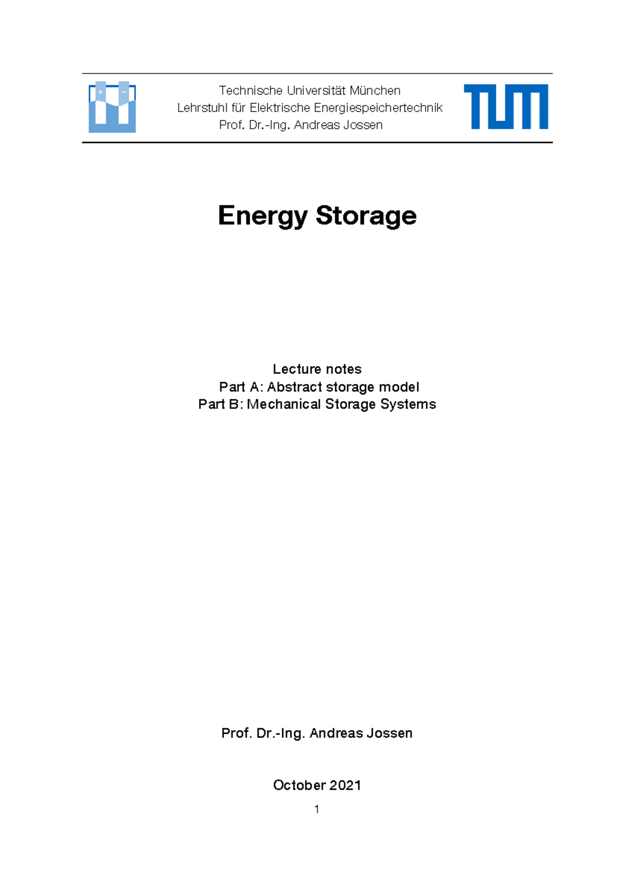 Lecture Notes Energy Storage 2024-05-24 - Complete - Technische ...