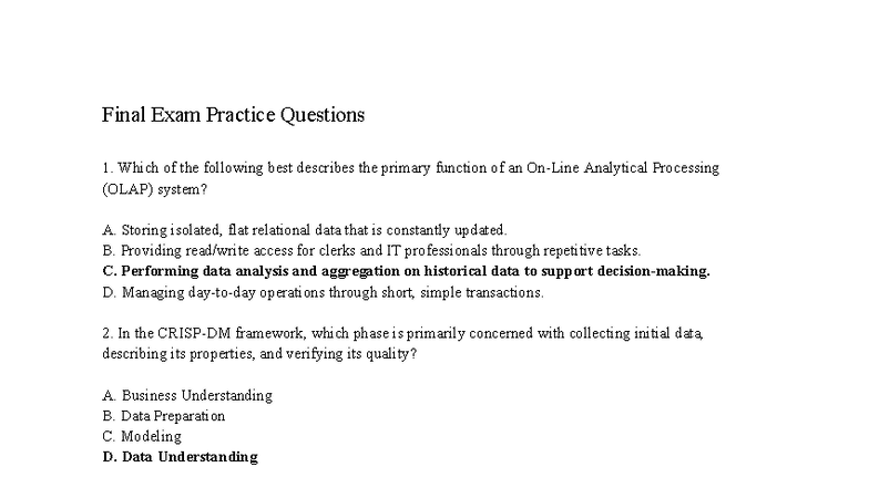 Final Exam Practice Questions for Data Mining (DM 101) - Studocu