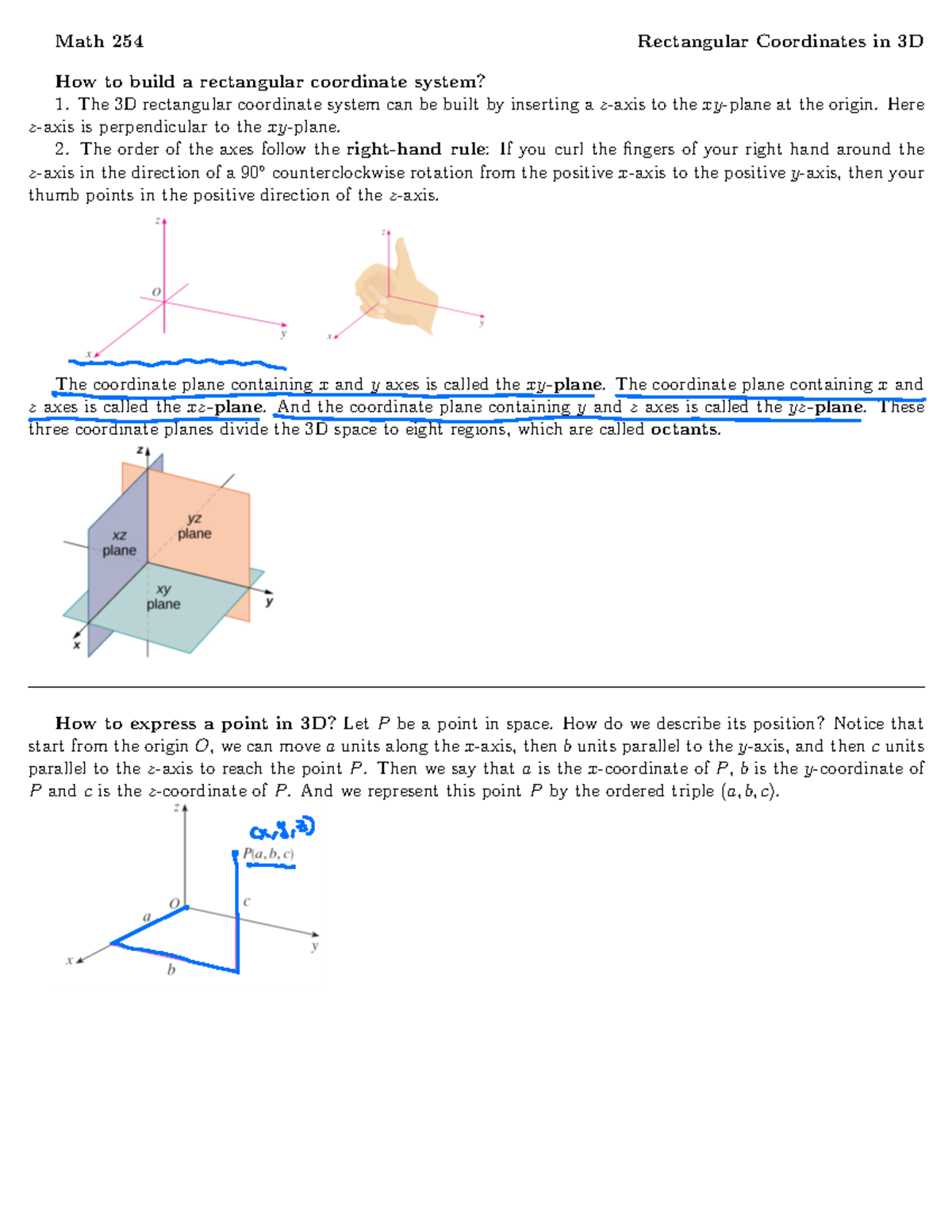 Math 254 - Lecture Notes: 3D Rectangular Coordinate Systems - Studocu