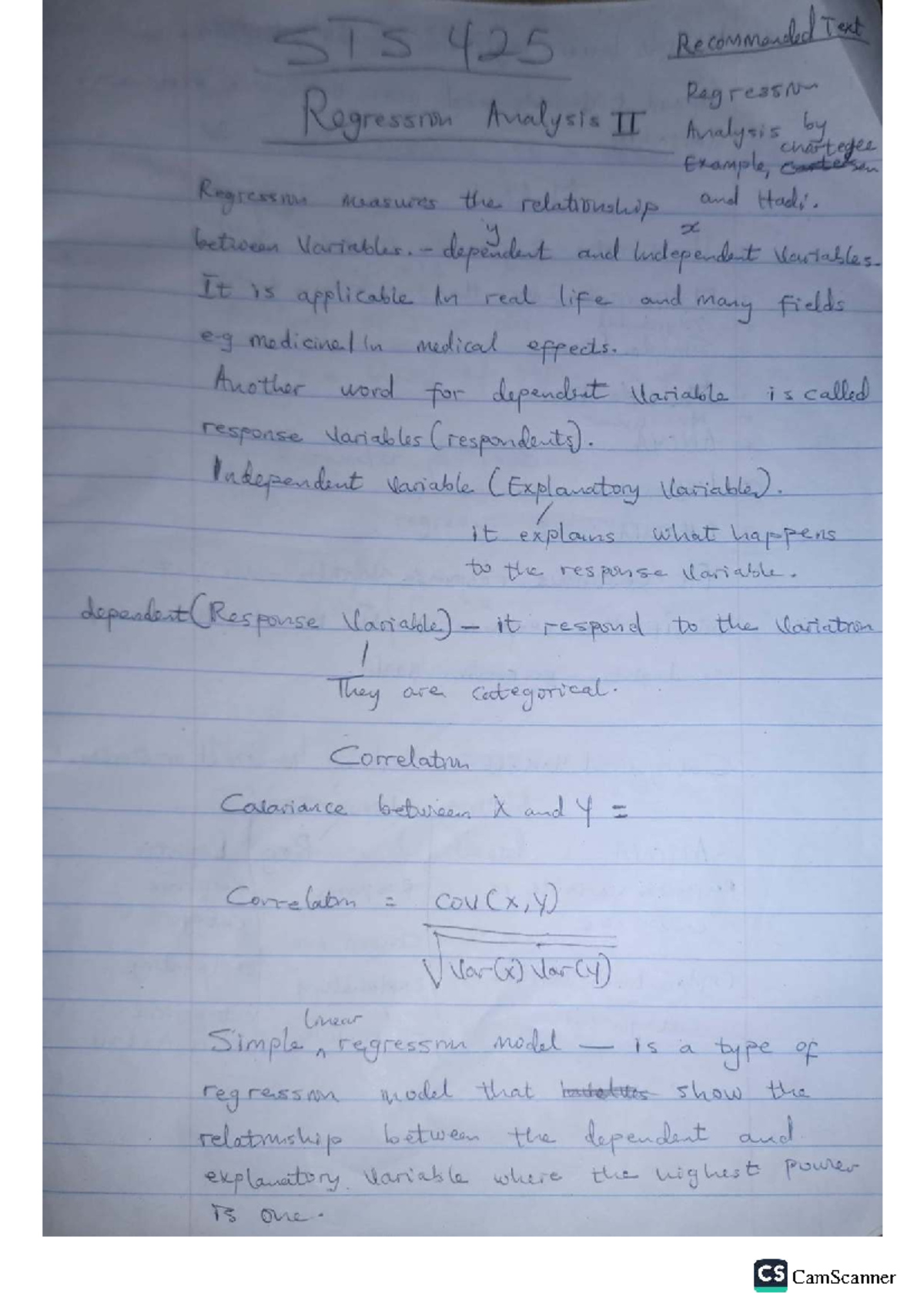STS 425 Complete Notes on Advanced Regression Analysis Techniques - Studocu