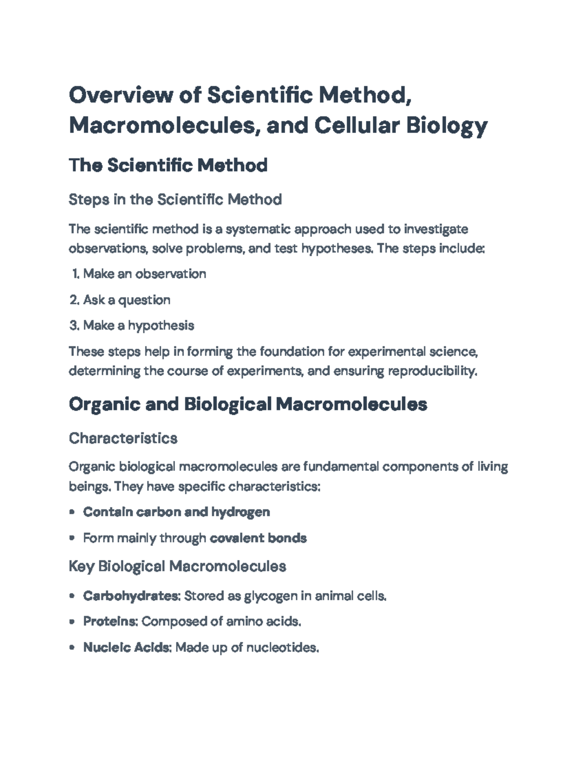 Final Exam Review: Scientific Method, Macromolecules & Cellular Biology ...