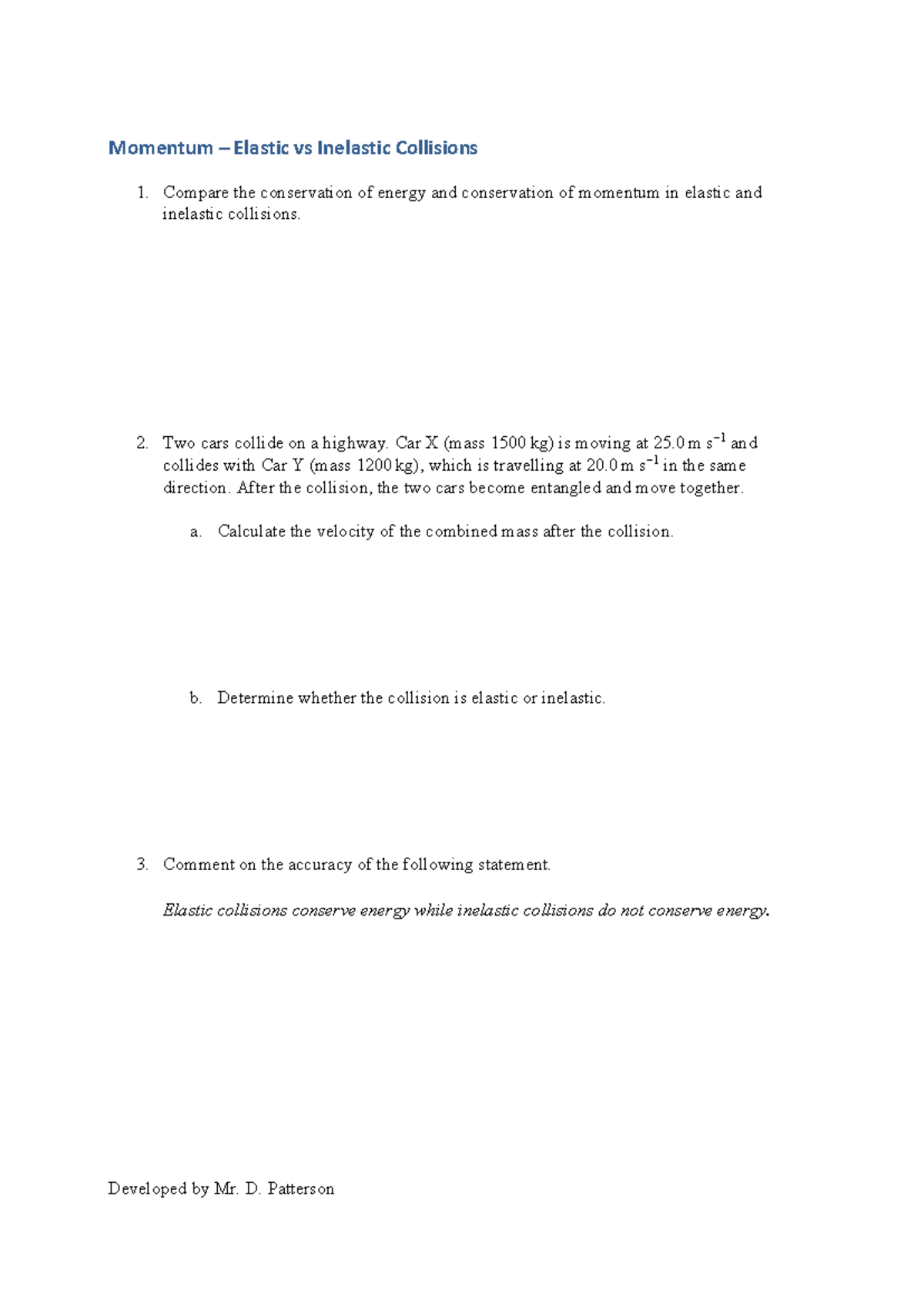 Momentum and Elastic Collisions Problems (PHYS 101) - Studocu