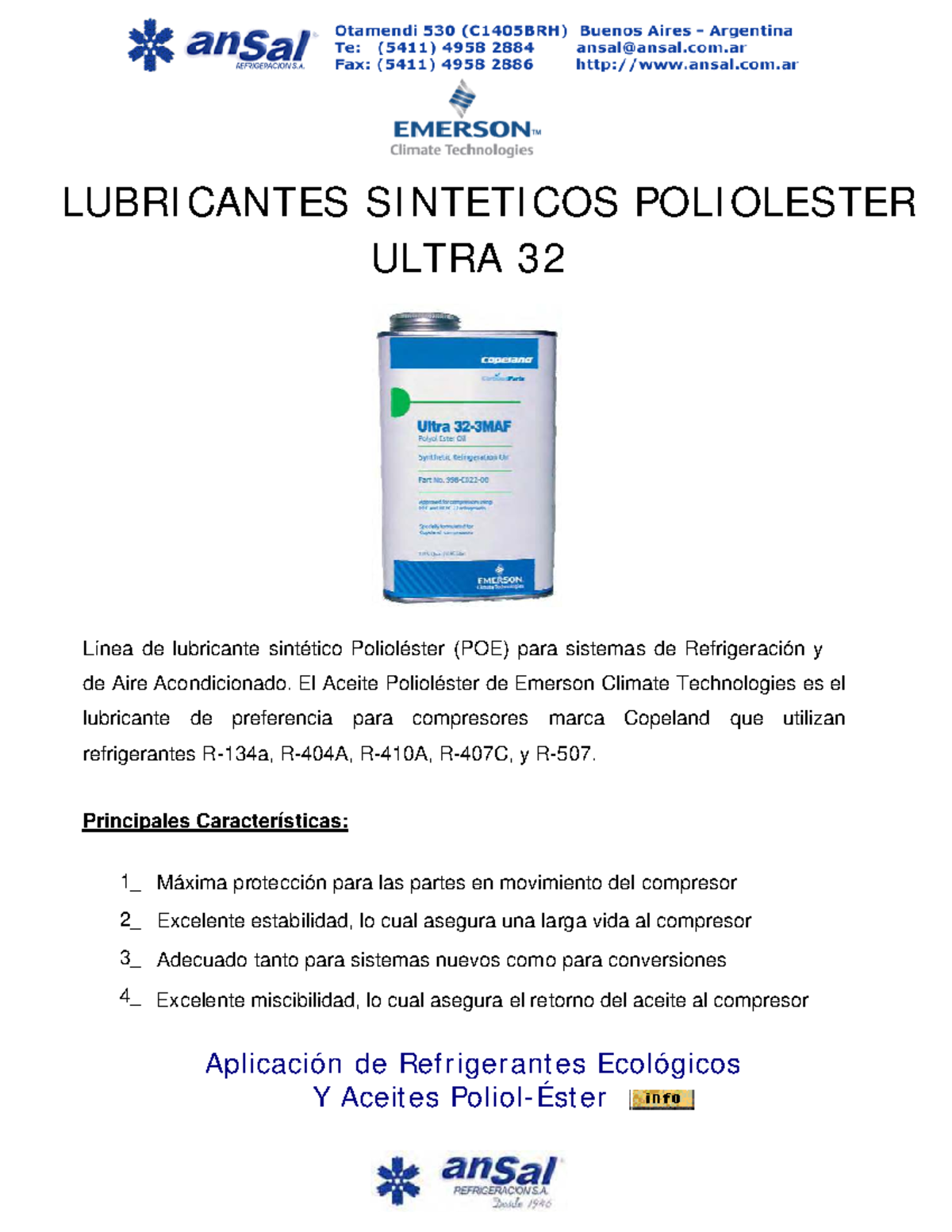 507646097 Aceite Polyolester Ultra 32 3 Maf Copeland - LUBRICANTES ...