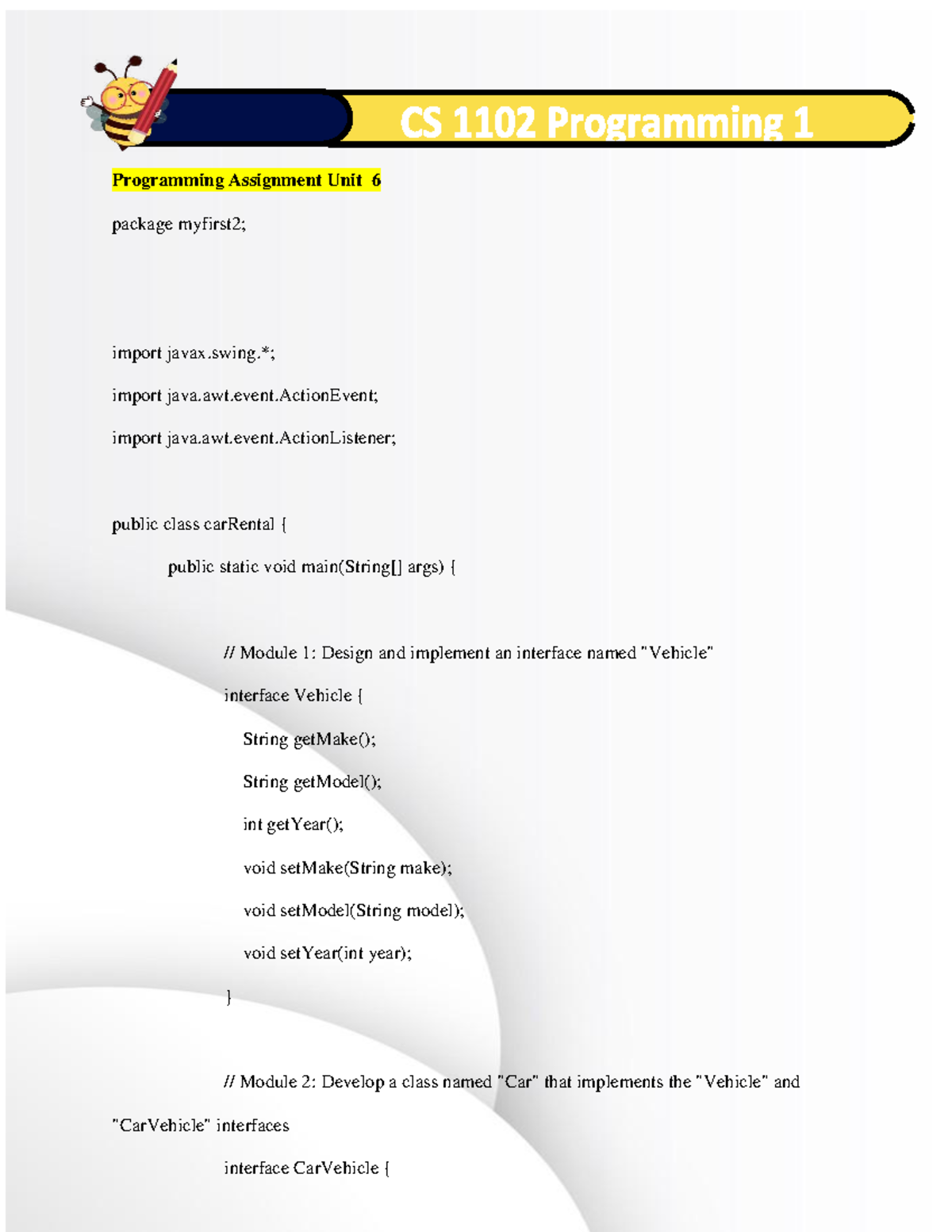 CS 1102 Programming Assignment Unit 6 - Programming Assignment Unit 6 ...