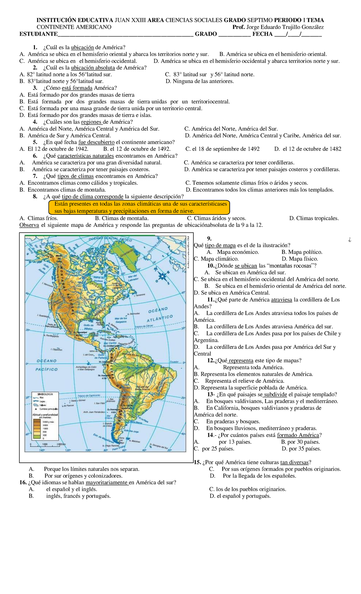 7. Evaluación del Continente Americano - Grado Séptimo - Studocu