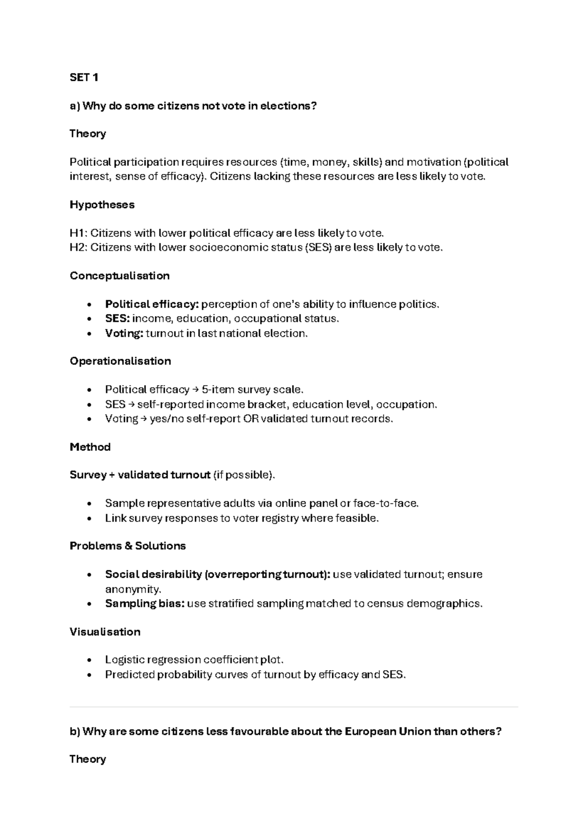EPR 2023: Exam Questions on Political Participation and Voting Behavior - Studocu