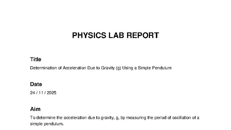 PHYS 101 Lab Report: Measuring Acceleration Due to Gravity (g) - Studocu