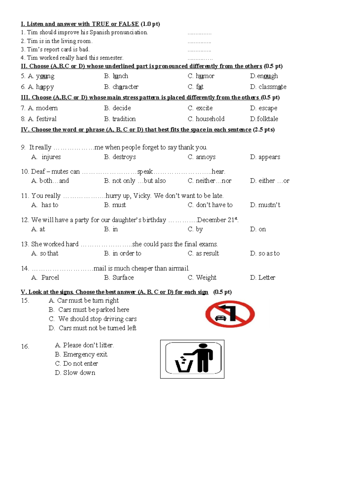 Listening Comprehension & Vocabulary Quiz (ENG 101) - Studocu