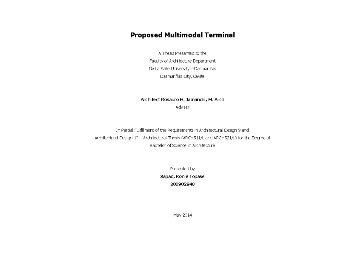 Proposed Multimodal Terminal Architecture Thesis (ARCH511/L & ARCH521/L ...