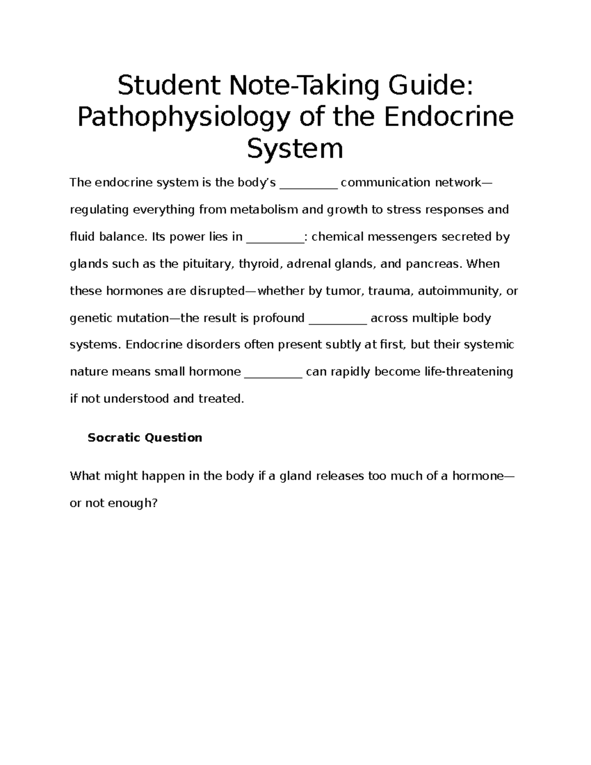 NUR2063 Module 6: Student Guide to Endocrine Pathophysiology - Studocu