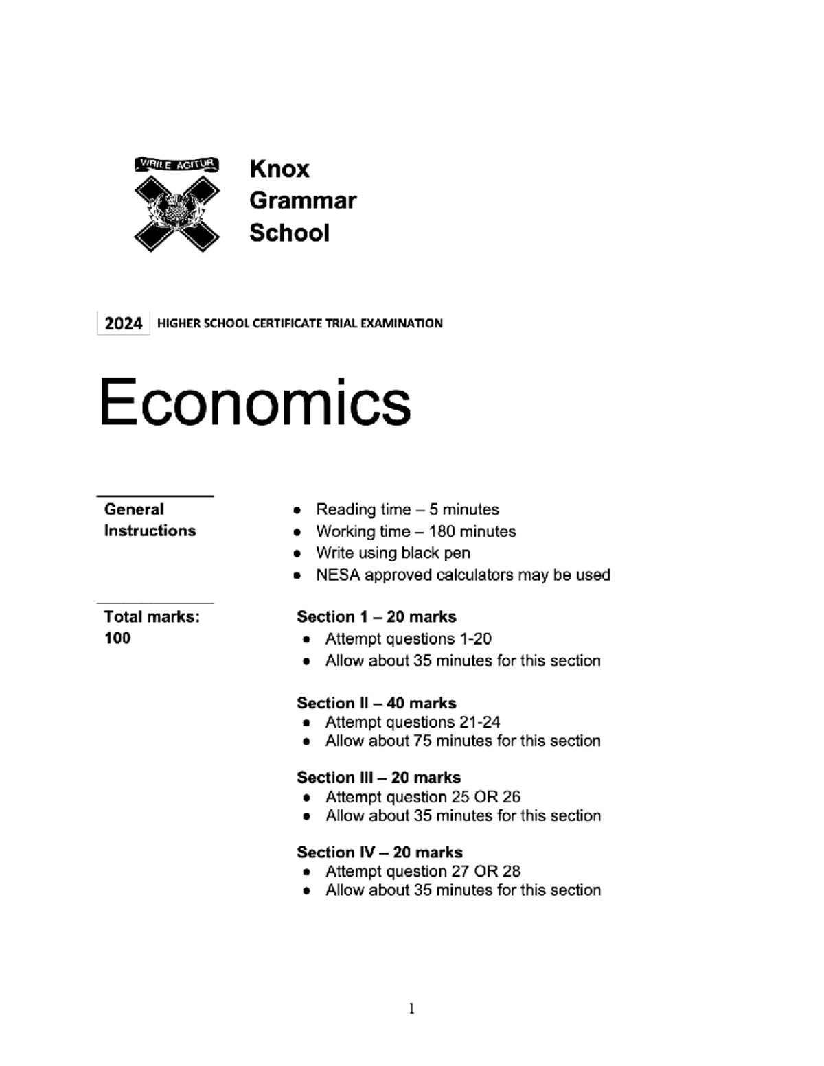 Knox Grammar 2024 - Economics Trial Exam Essay Prep Documents - Studocu