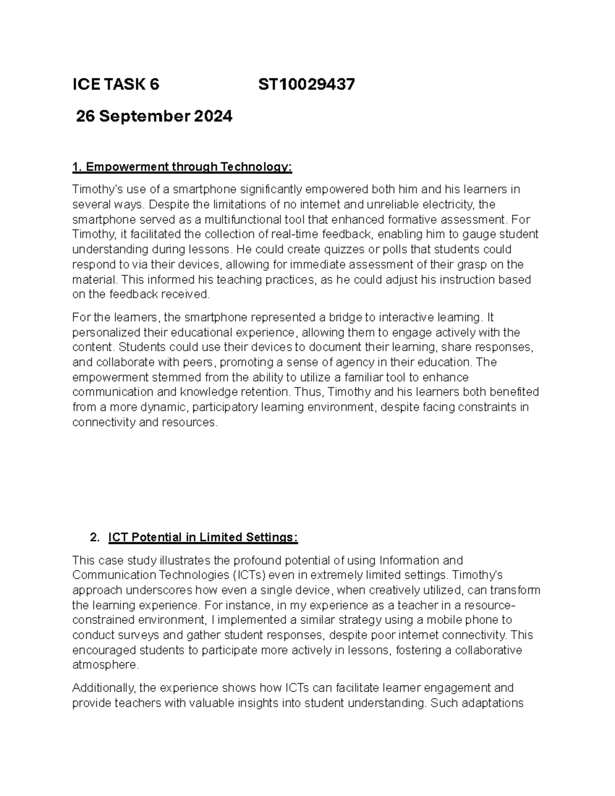 ICE TASK 6 ST10029437 - ITS AN ICE TASK - ICE TASK 6 ST 26 September 2024 Empowerment through ...