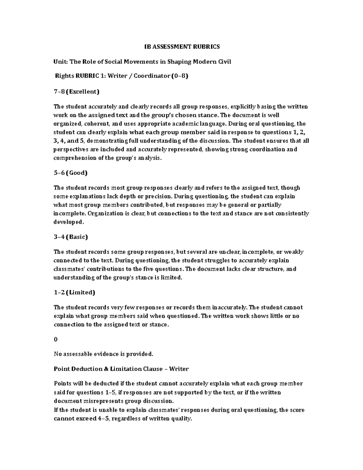 IB Rubrics for Social Movements in Civil Rights Assessment - Studocu