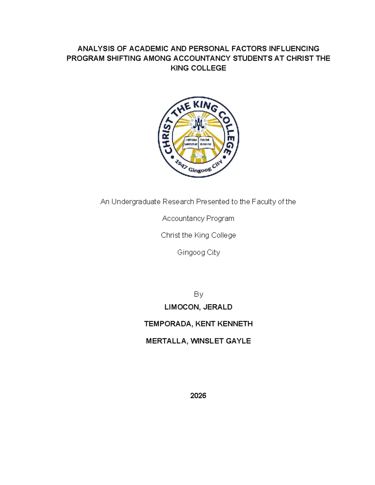 Factors Influencing Program Shifting Among Accountancy Students (BSA ...