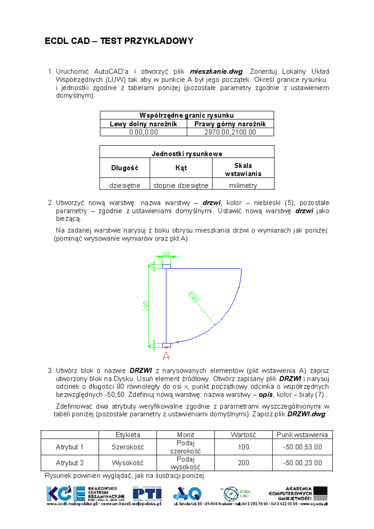 ECDL CAD TEST PRZYKŁADOWY 1 - Instrukcja do Pliku Mieszkanie.dwg - Studocu