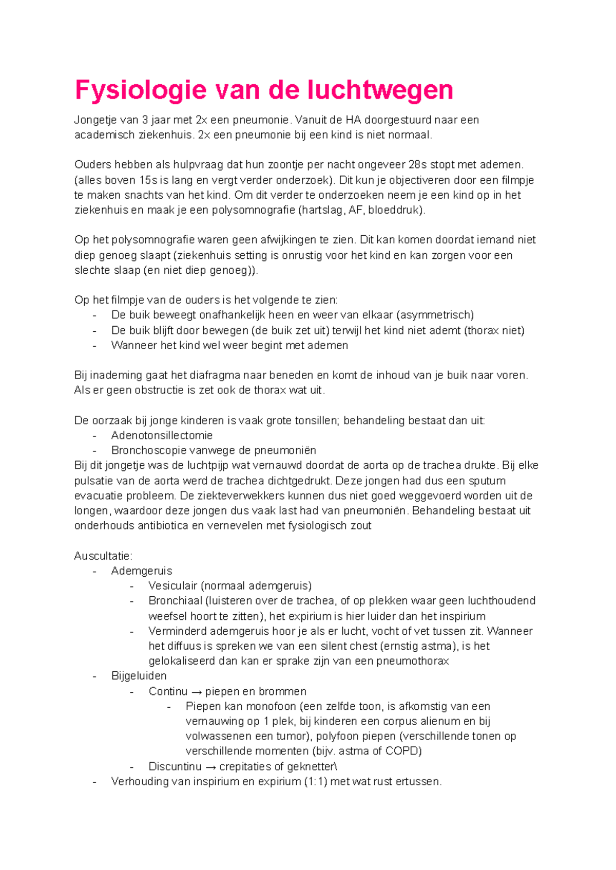Fysiologie van de Luchtwegen bij Pneumonie bij Jonge Kinderen - Studeersnel