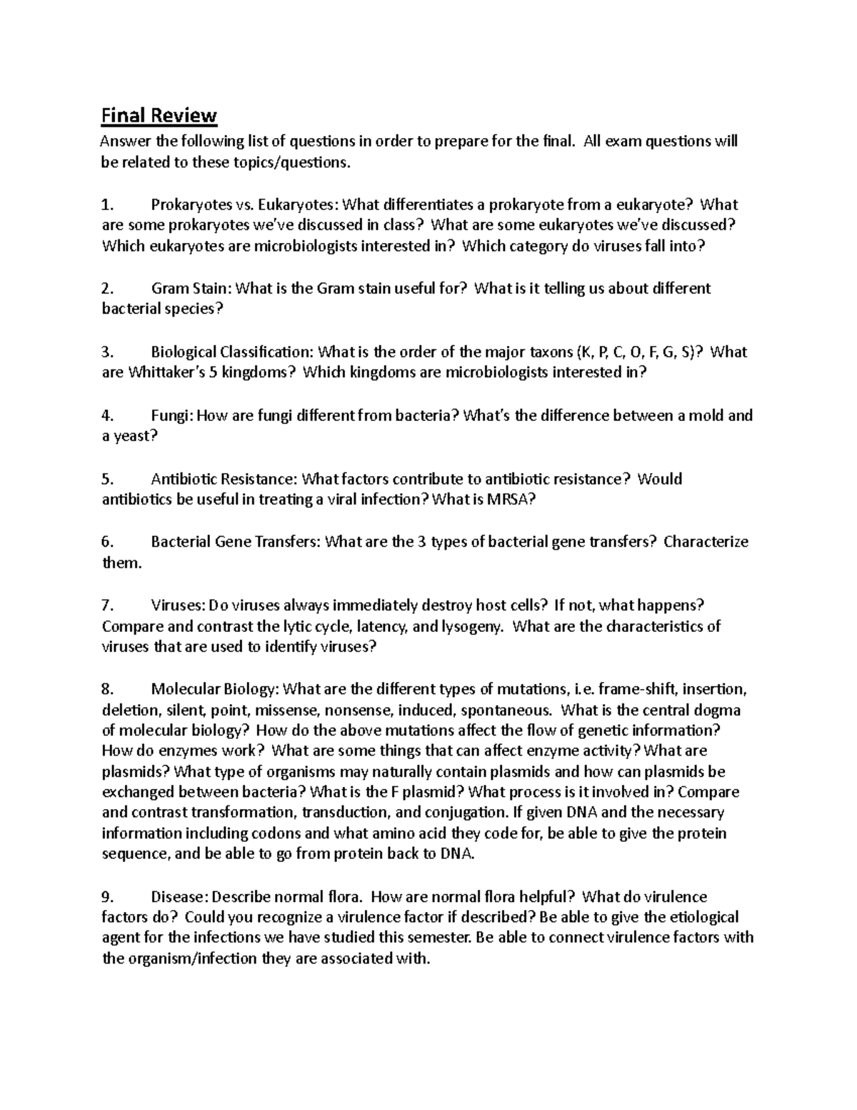 Final Review for Microbiology Exam - Studocu