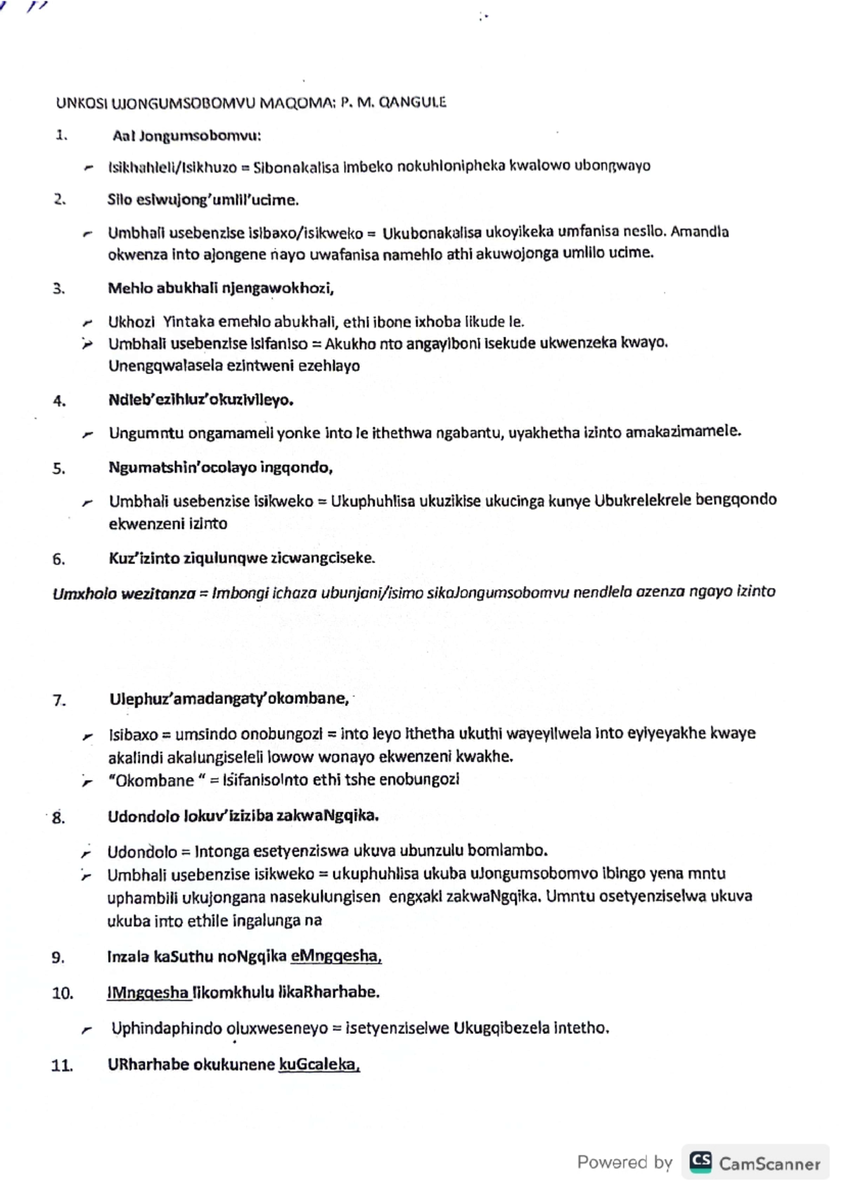 Final Exam Overview on UNKOSI WONGUMSOBOMVU MAQOMA: P. M. QANGULE ...