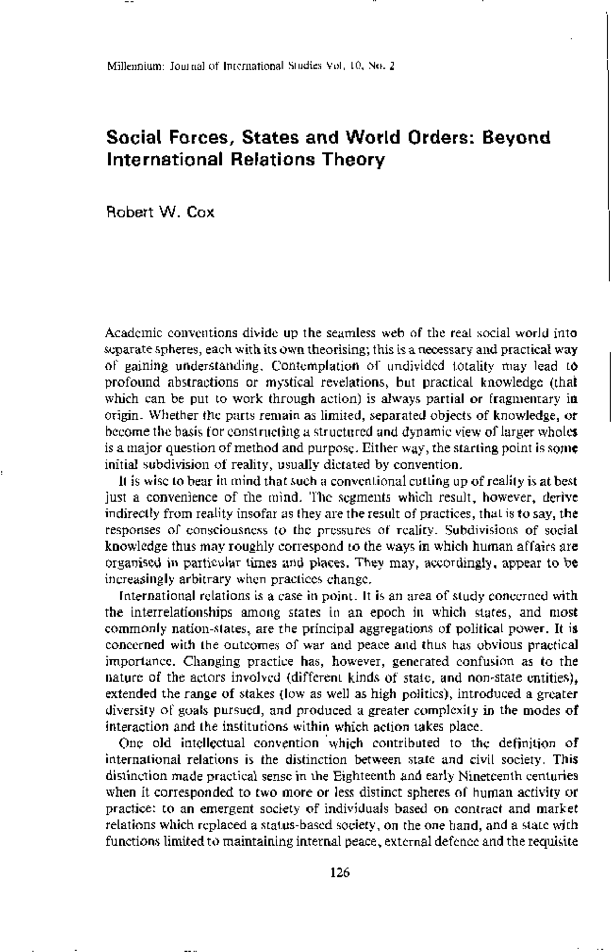 Social Forces and World Orders: A Critical Theory Perspective - Studocu