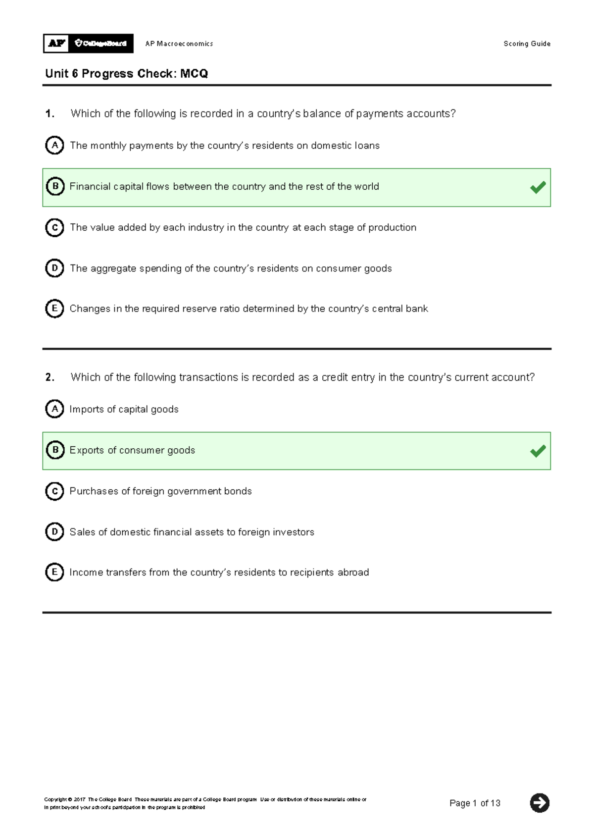Answer Key for Unit 6 Progress Check MCQs - Studocu