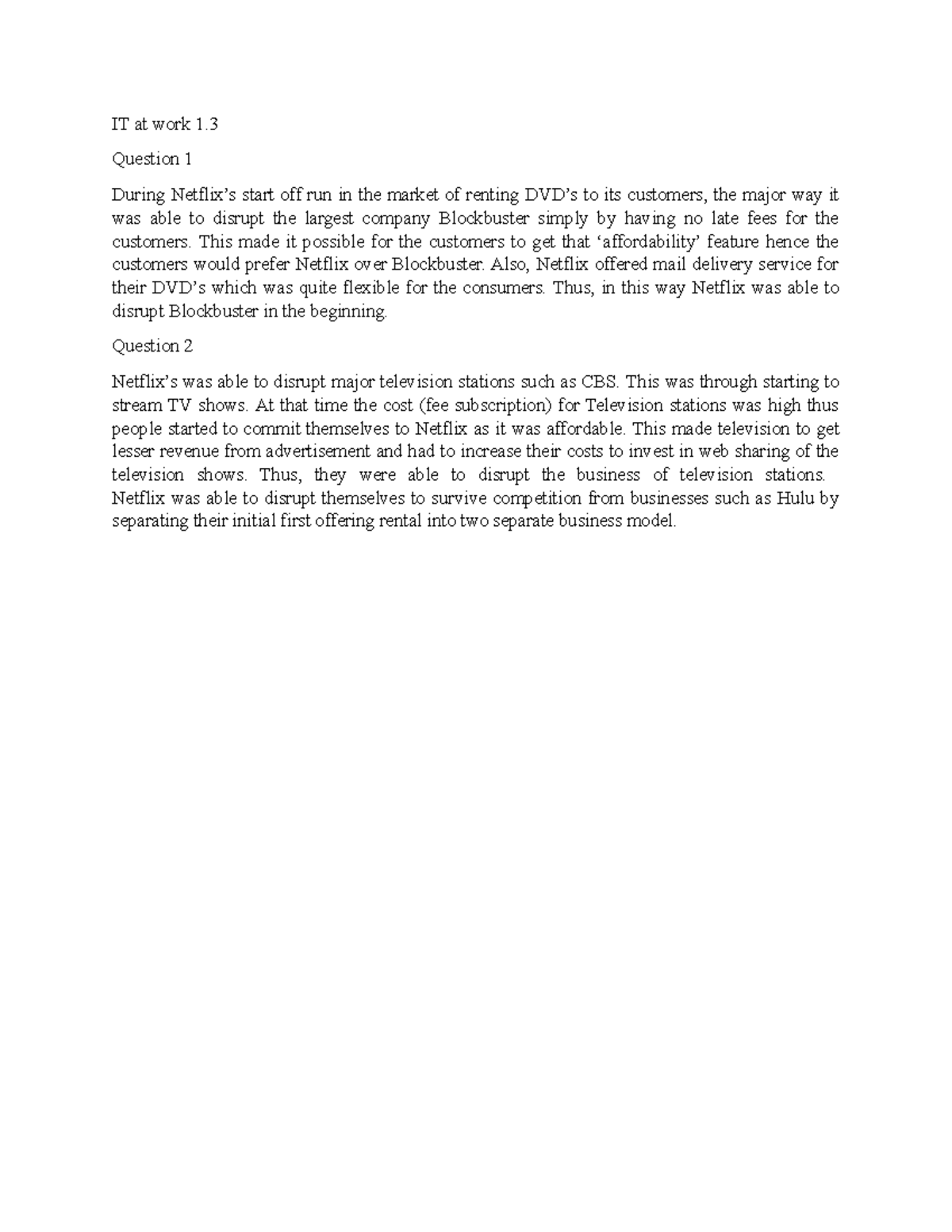 AF302 Tutorial 1 - Disruption Strategies of Netflix in the Market - Studocu
