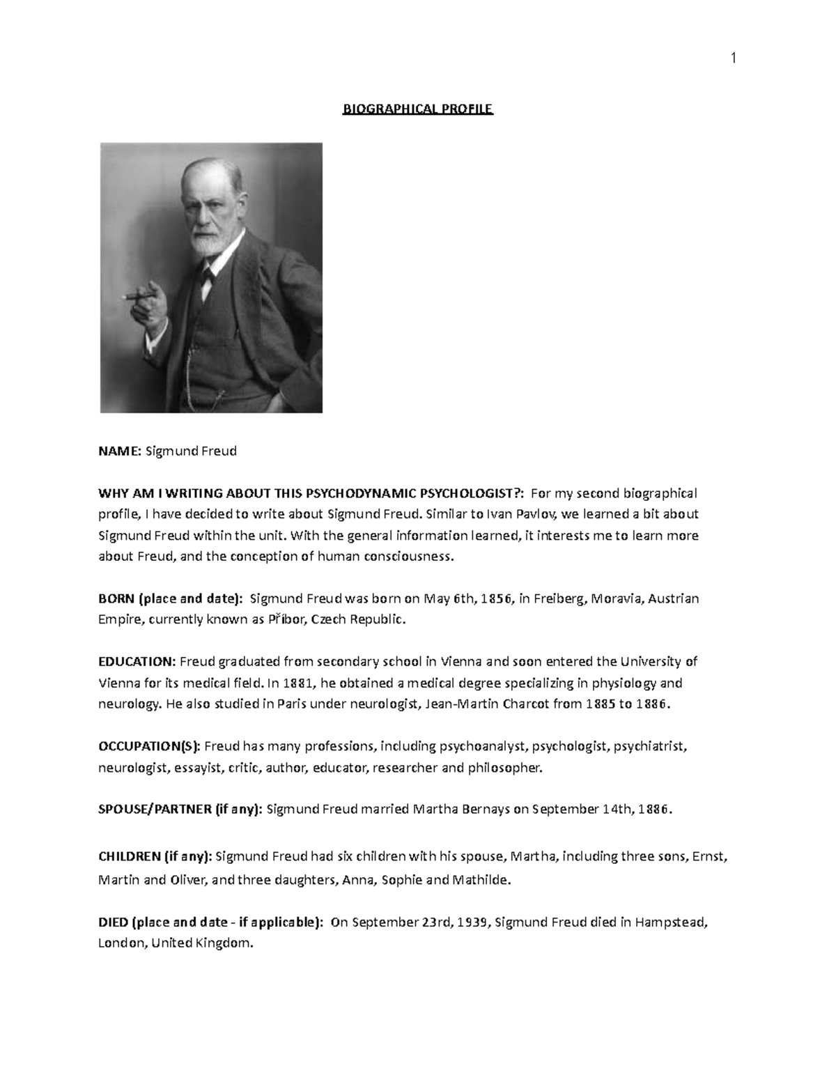 Sigmund Freud: Biographical Profile & Contributions to Psychology - Studocu