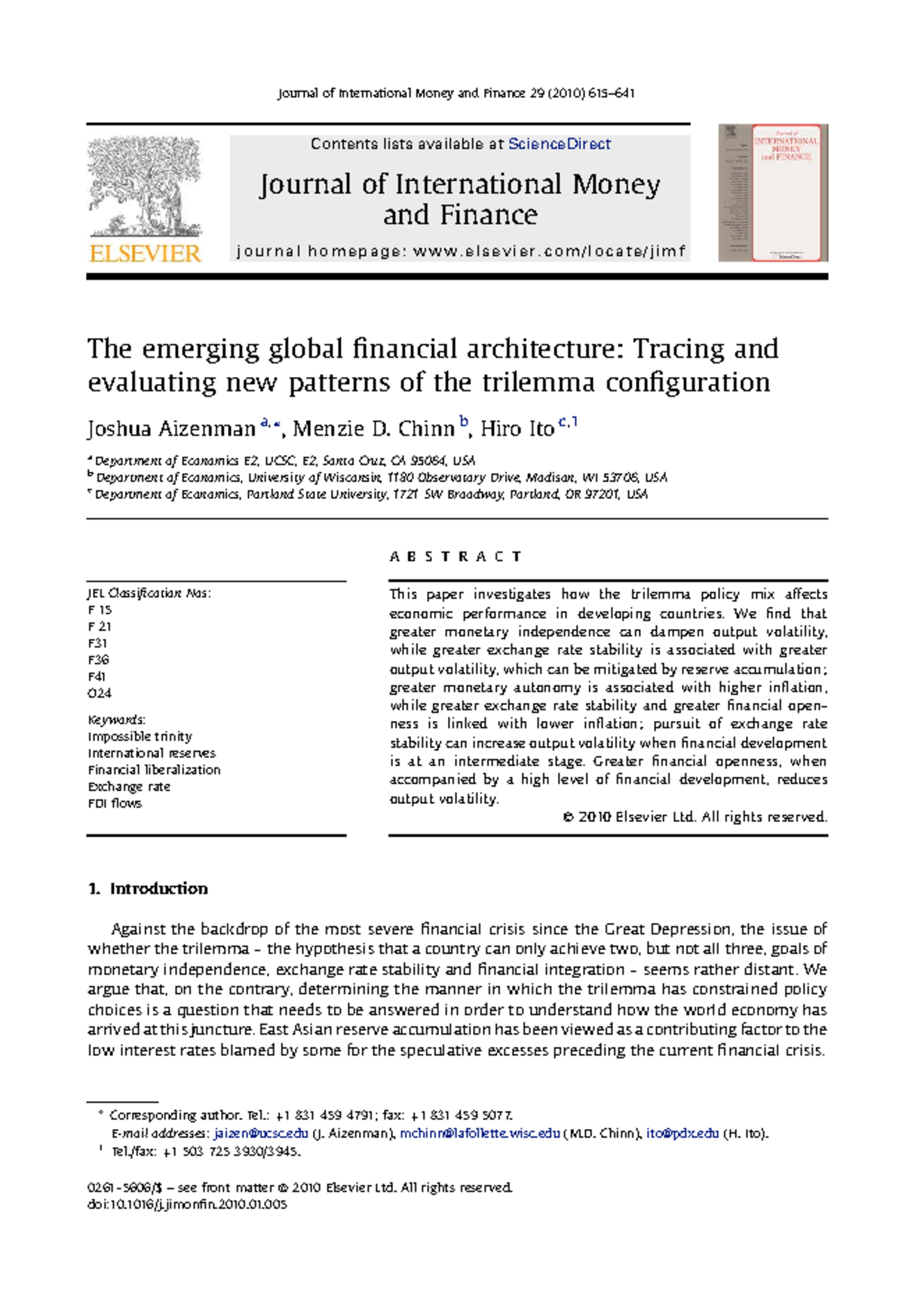 The Emerging Global Financial Architecture: Evaluating the Trilemma ...