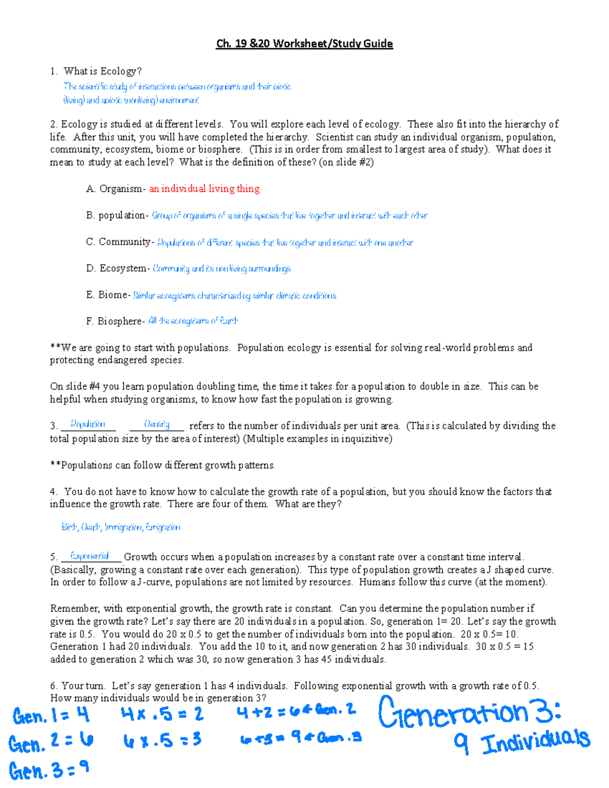 Ch. 19 & 20 Worksheet: Understanding Populations & Communities - Studocu