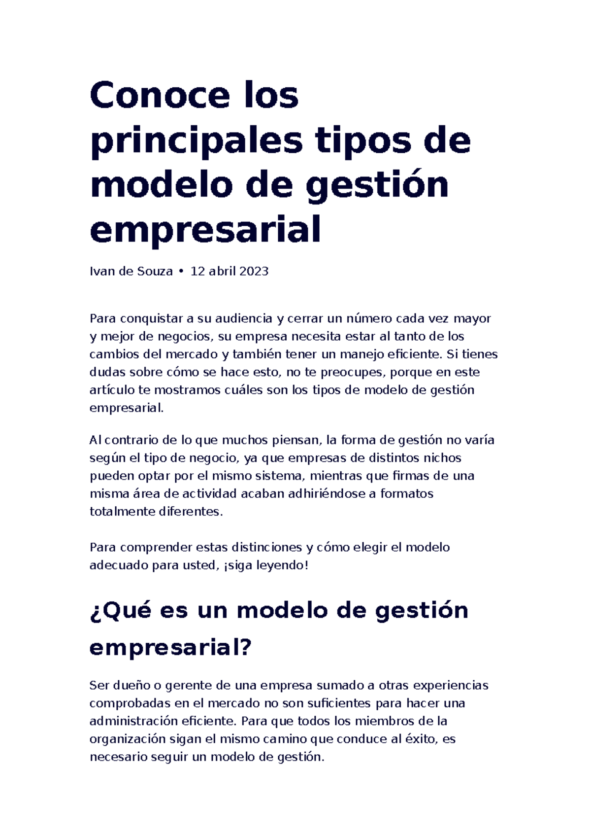 Modelos de Gestión Empresarial: Tipos y Estrategias Clave - Studocu