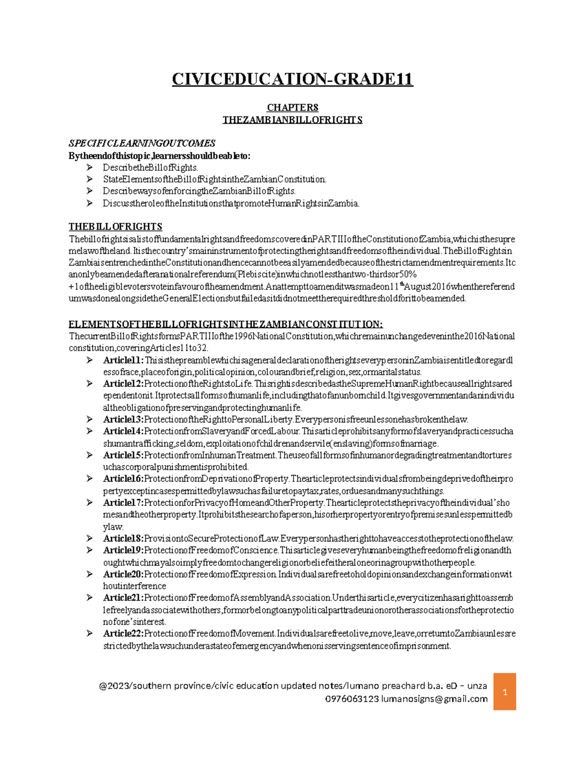 2023 G11 CVE Notes Updated latest - CIVICEDUCATION-GRADE CHAPTER ...