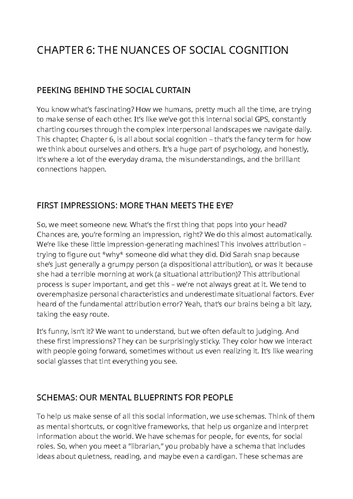 Psychology Modern World - Ch 6: Social Cognition Insights - Studocu