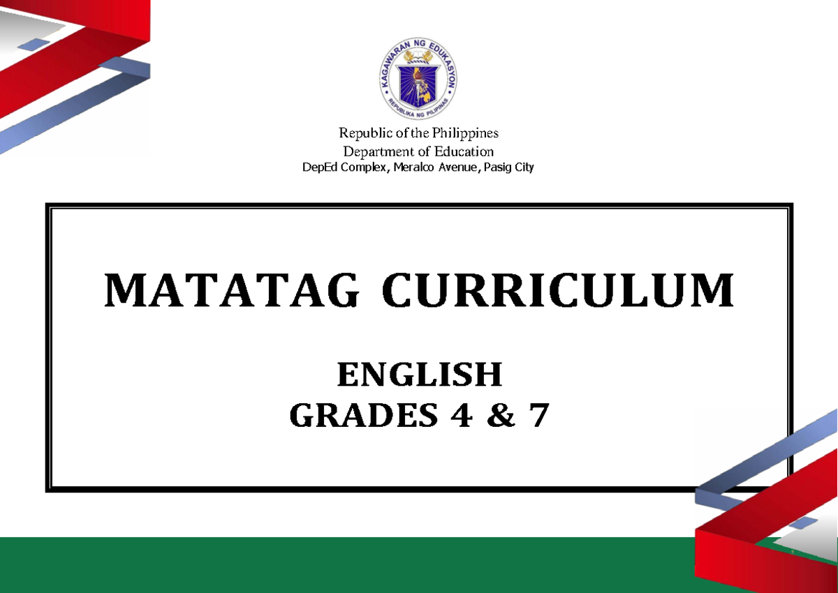 Matatag Curriculum: English Grades 4-7 Language Framework Overview ...