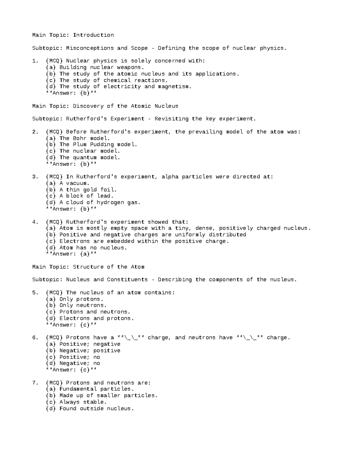 Lec 44 Introduction to Nuclear Physics Solved MCQs - Main Topic ...