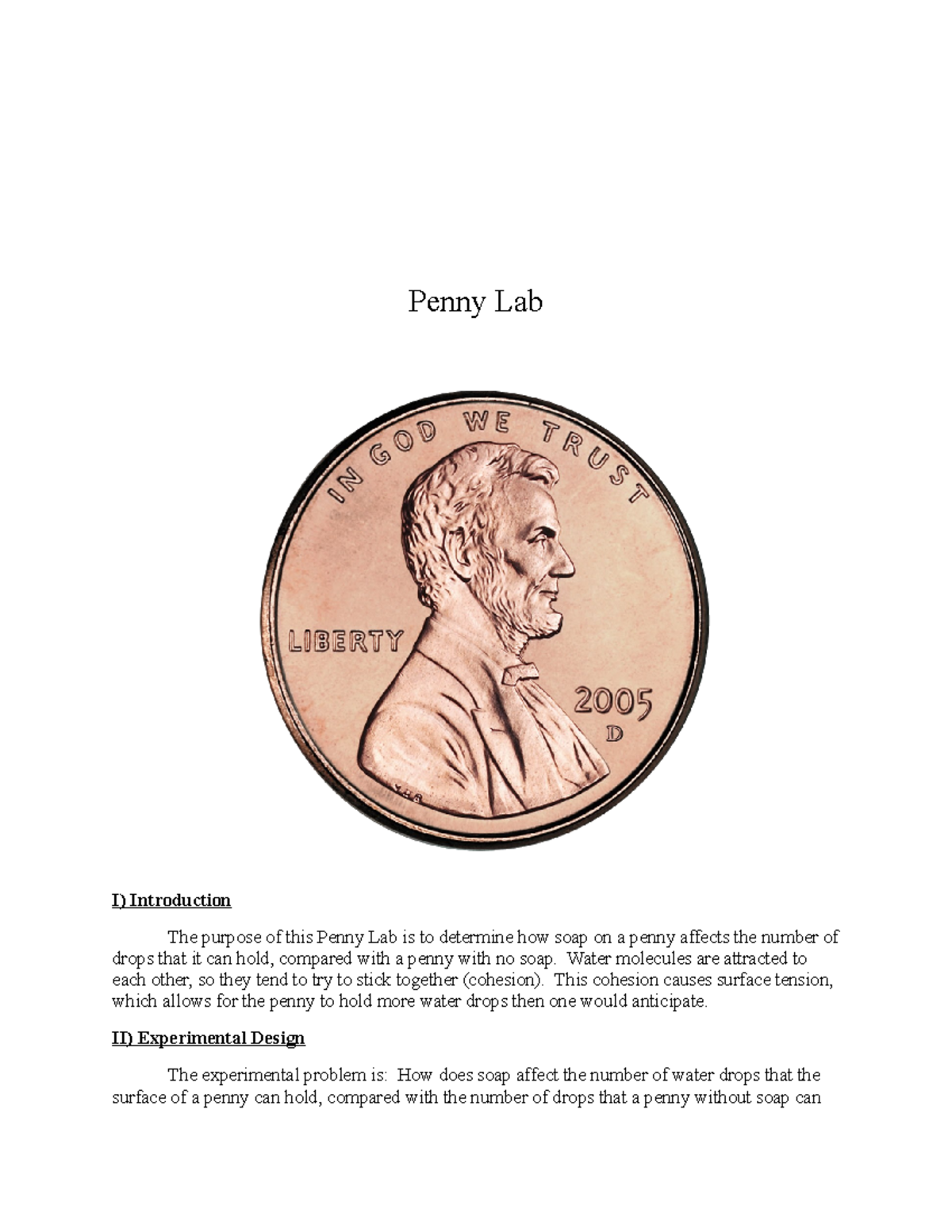 Surface Tension And Cohesion Penny