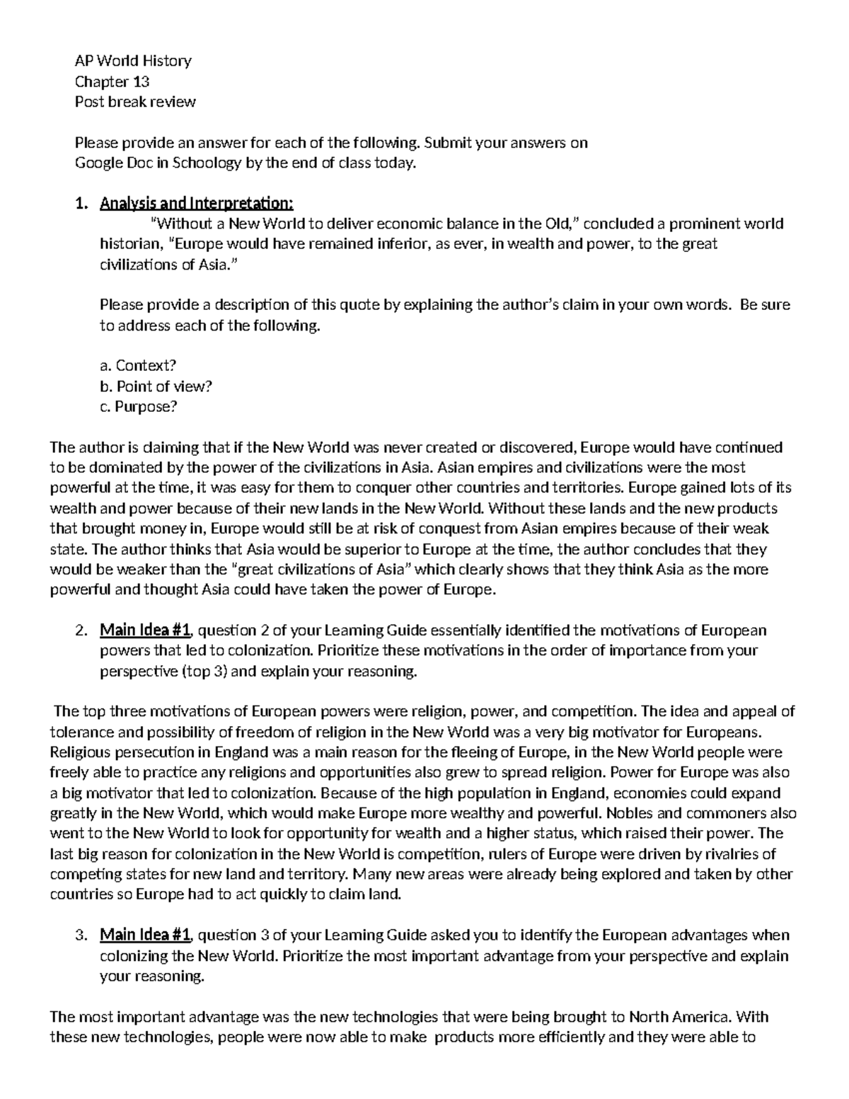 AP World History (APWH) Chapter 13 post break review notes - Studocu