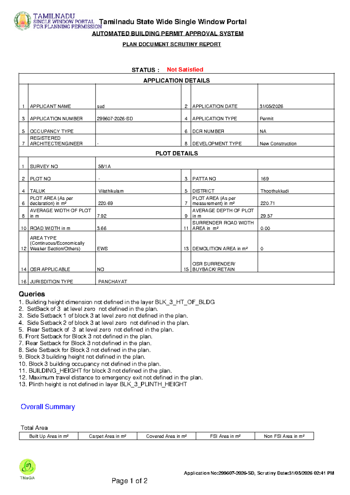 Tamilnadu Single Window Portal: Building Permit Scrutiny Report - Studocu