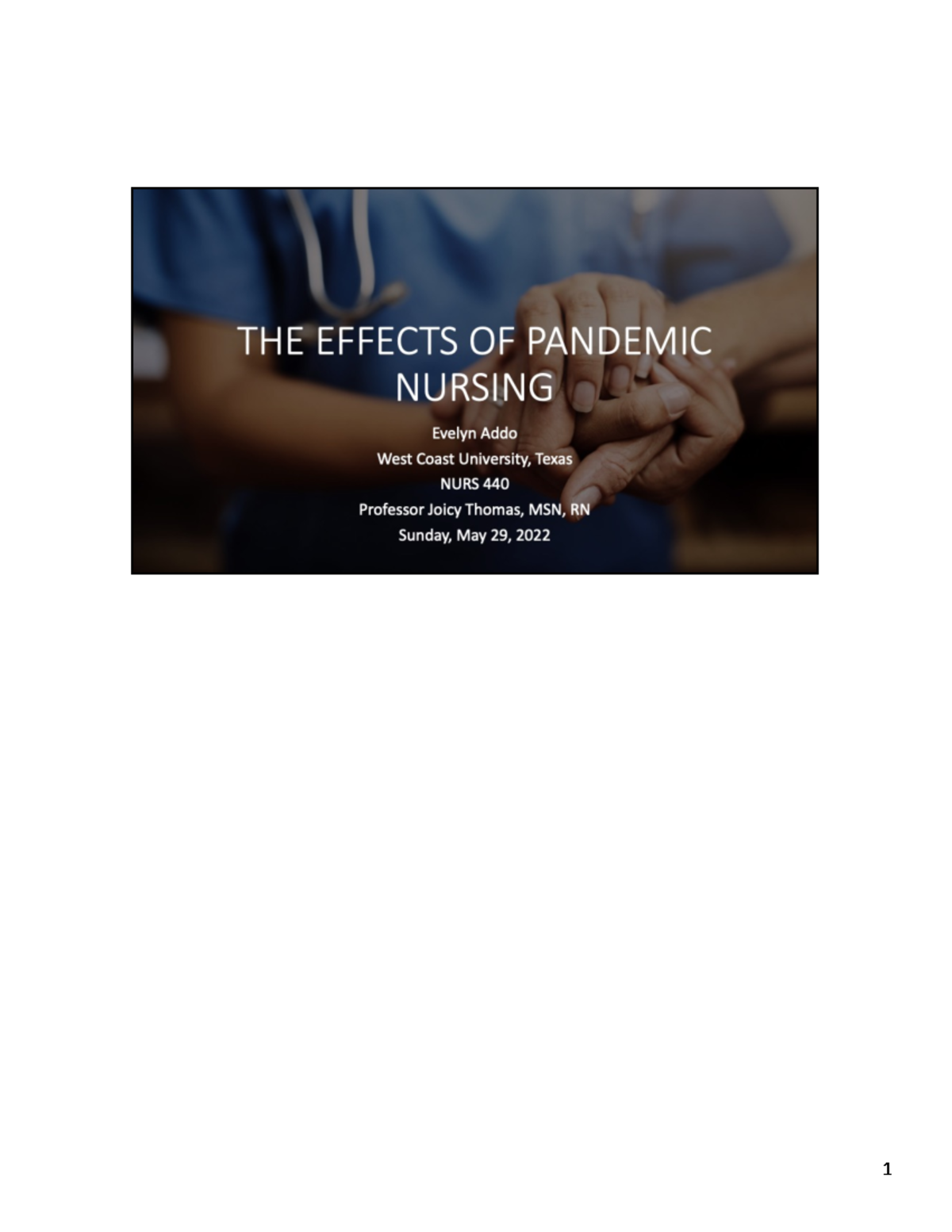 N440 Nursing Insights: The Impact of Pandemics on Care Practices - Studocu