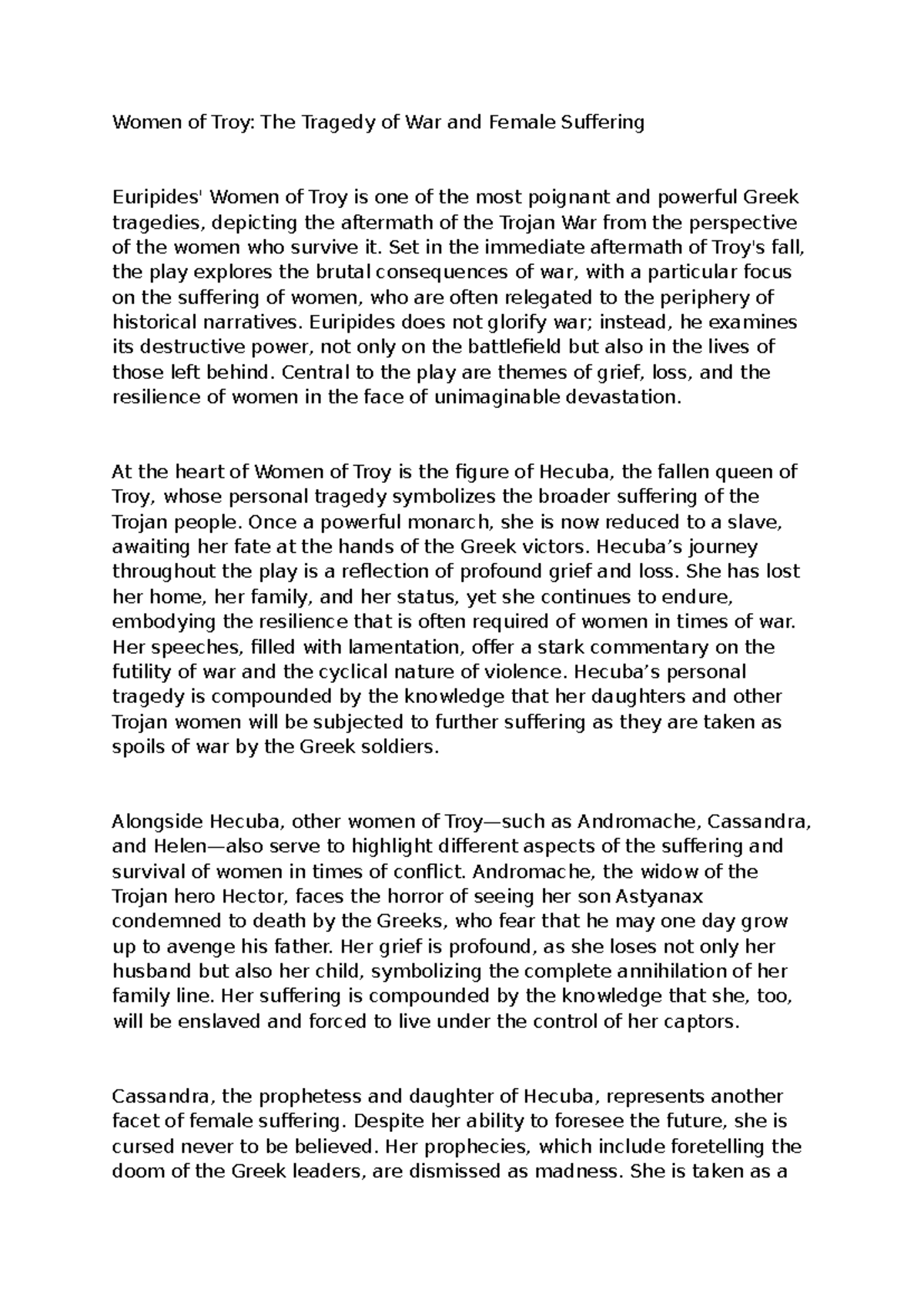 Women of Troy: Analyzing Female Resilience in War - Essay - Studocu